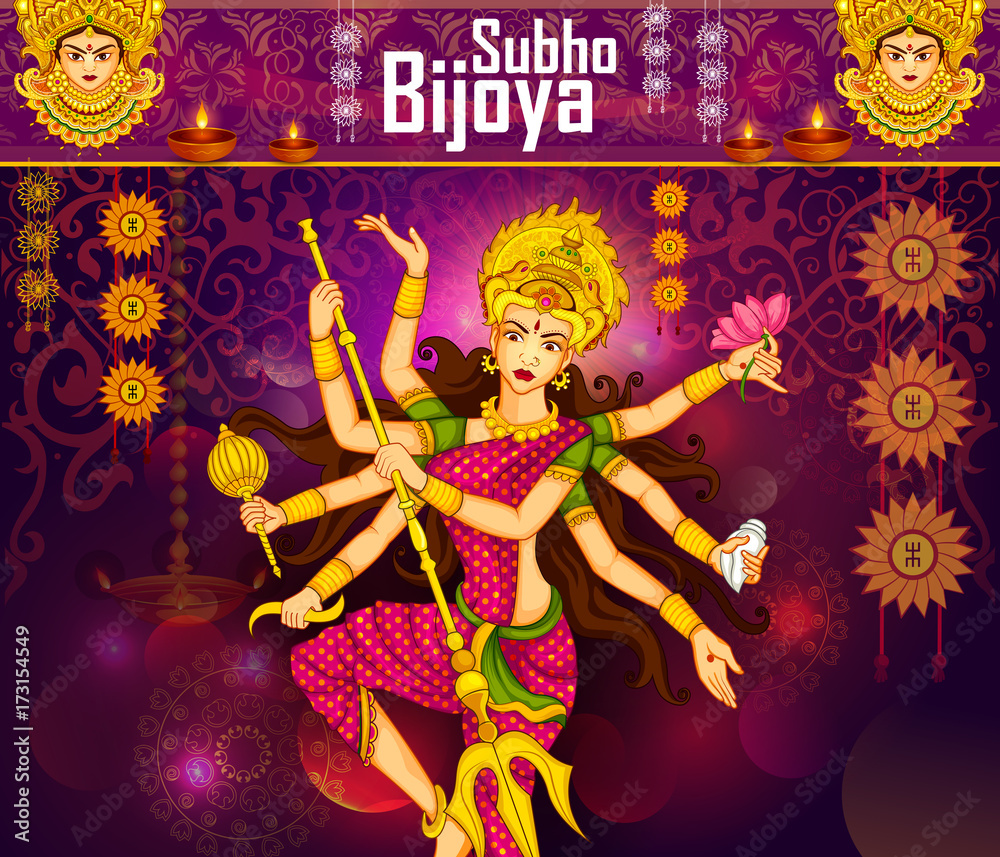 Goddess Durga killing demon Mahishasura for Happy Vijayadashami ...