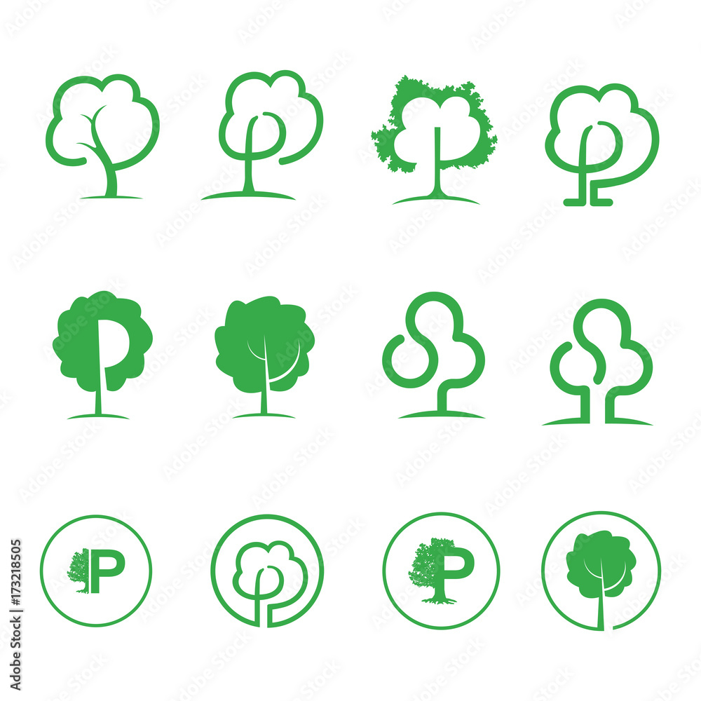 set of logo tree letter P Stock Vector | Adobe Stock