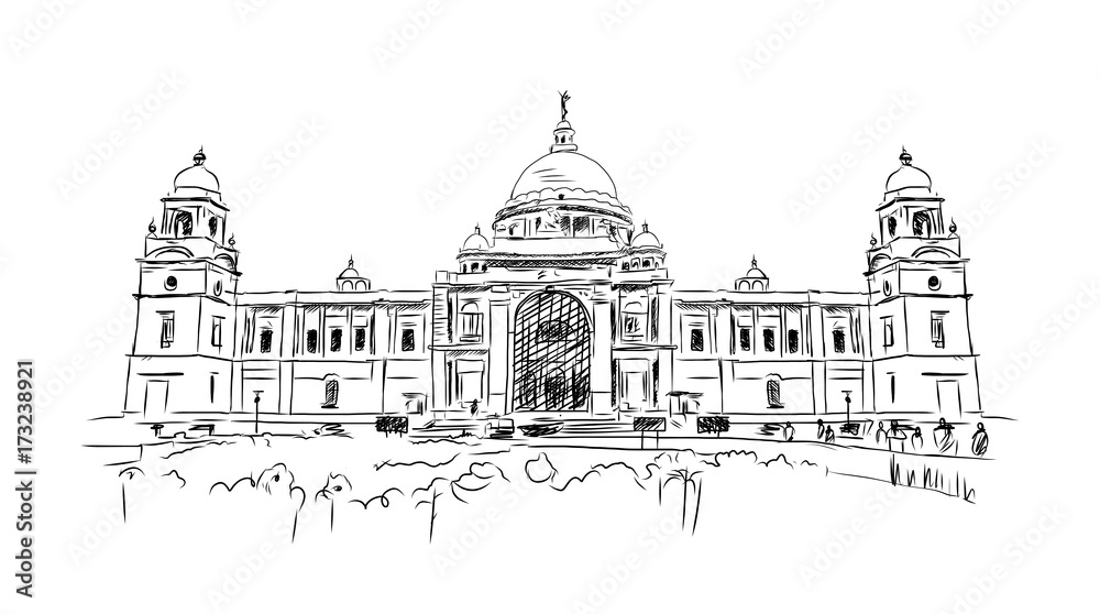 Sketch of Kolkata Victoria Memorial India in vector illustration. Stock ...