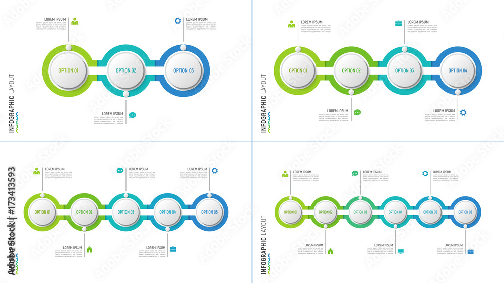 Vector timeline chart infographic designs for data visualization. 3, 4 ...