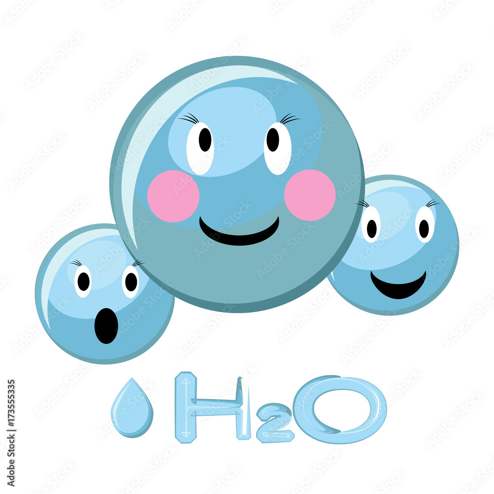 Cartoon illustration of water molecule and water formula H2O. Stock Vector | Adobe Stock