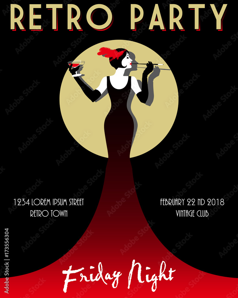 Retro Party invitation card. Handmade drawing vector illustration ...