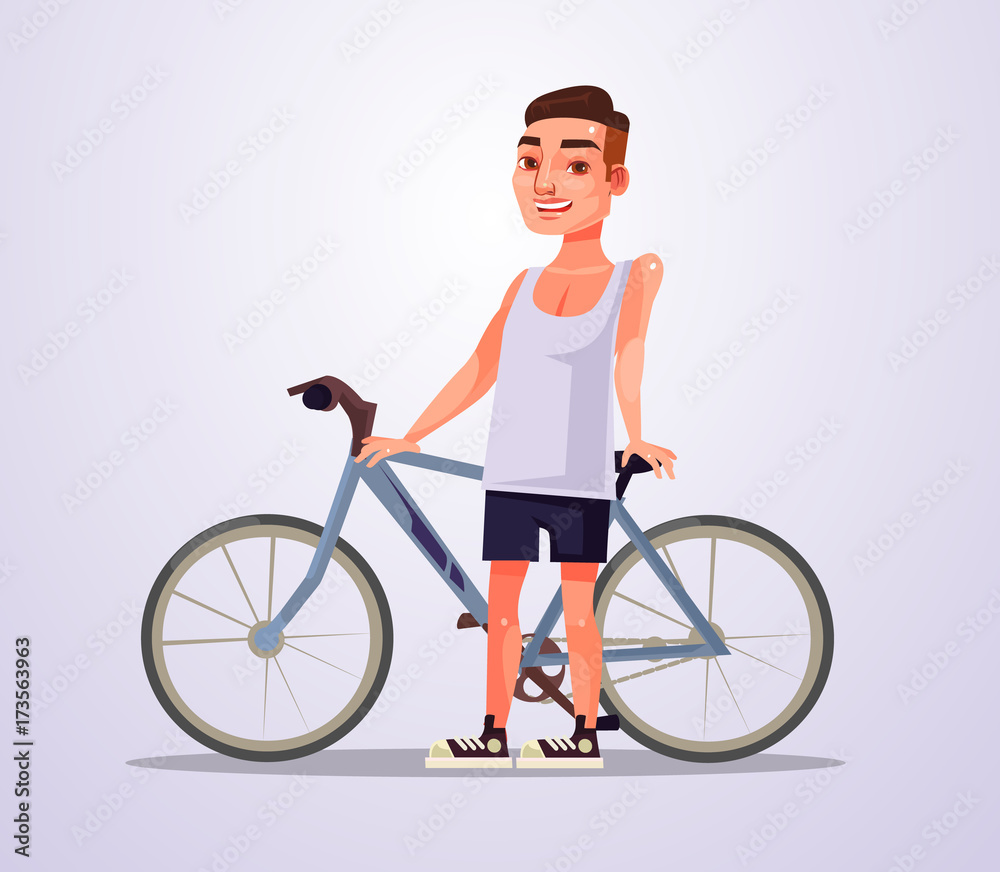 Happy smiling cyclist man character. Vector flat cartoon illustration ...