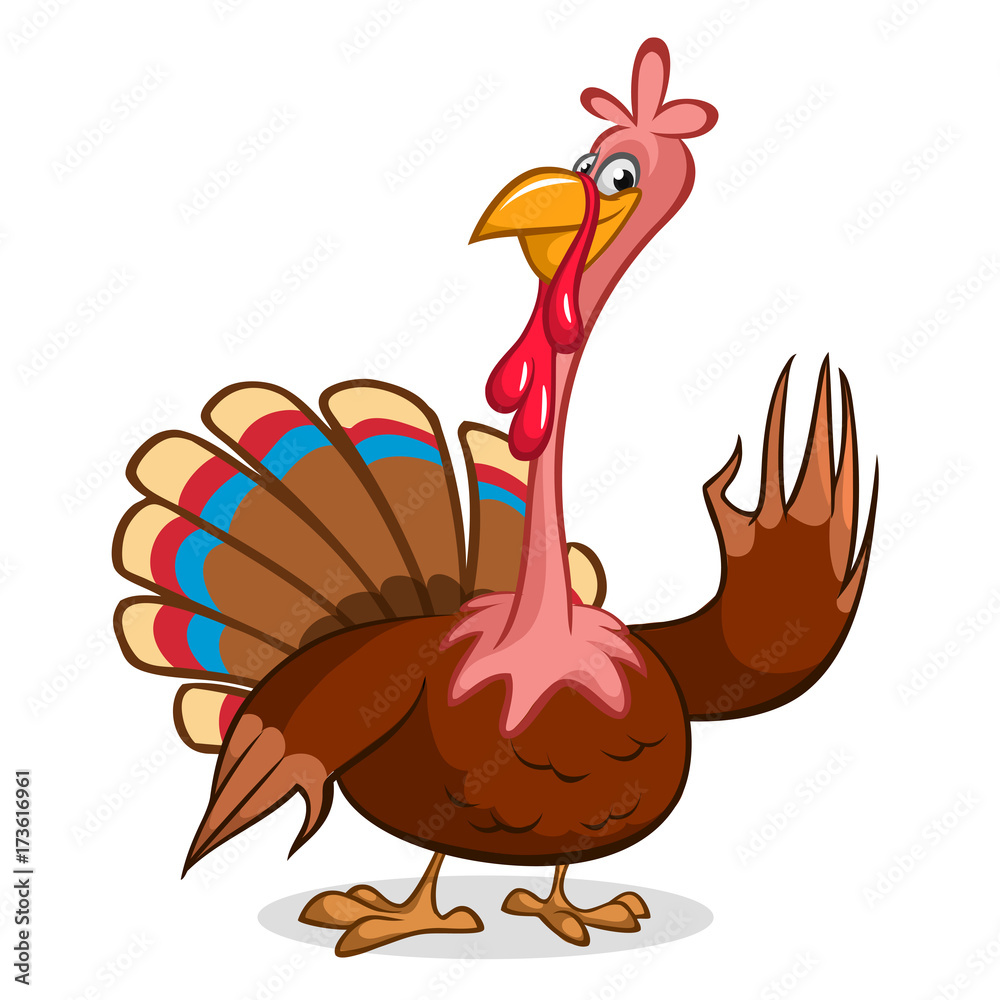 Cartoon illustration of a happy cute thanksgiving turkey character ...