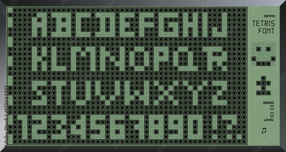 Retro tetris font. 8 bit letters and numbers. Old pixel game design ...