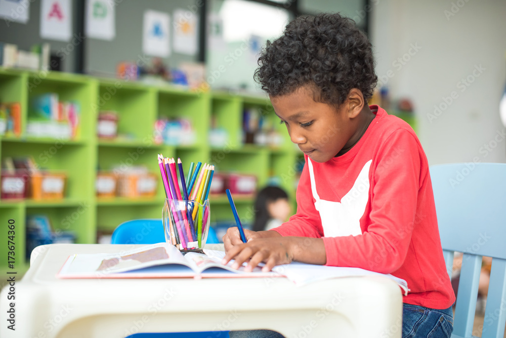kids kindergartner in group of preschool are in attention of learning ...