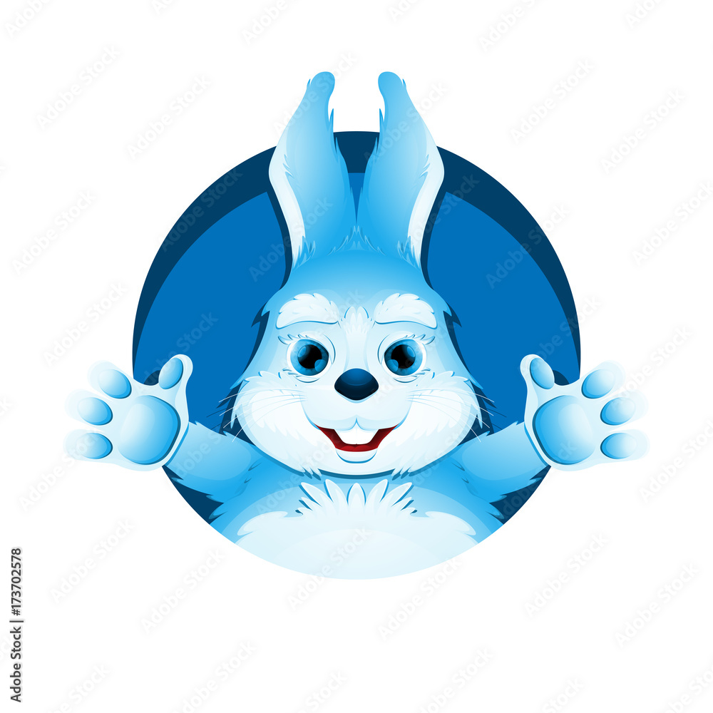 Avatar of cute blue bunny. Portrait of funny rabbit for user profile ...