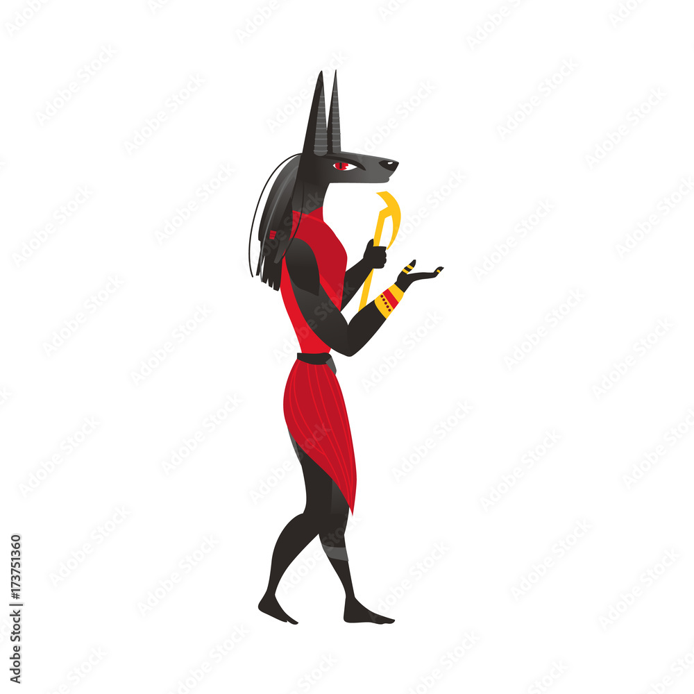 Anubis, god of afterlife in ancient Egypt religion, flat cartoon vector ...