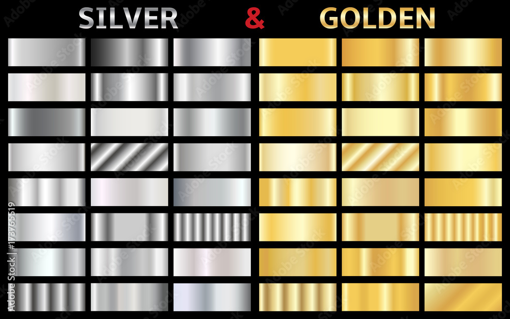 Collection of silver and golden gradient backgrounds. Set of gold and ...