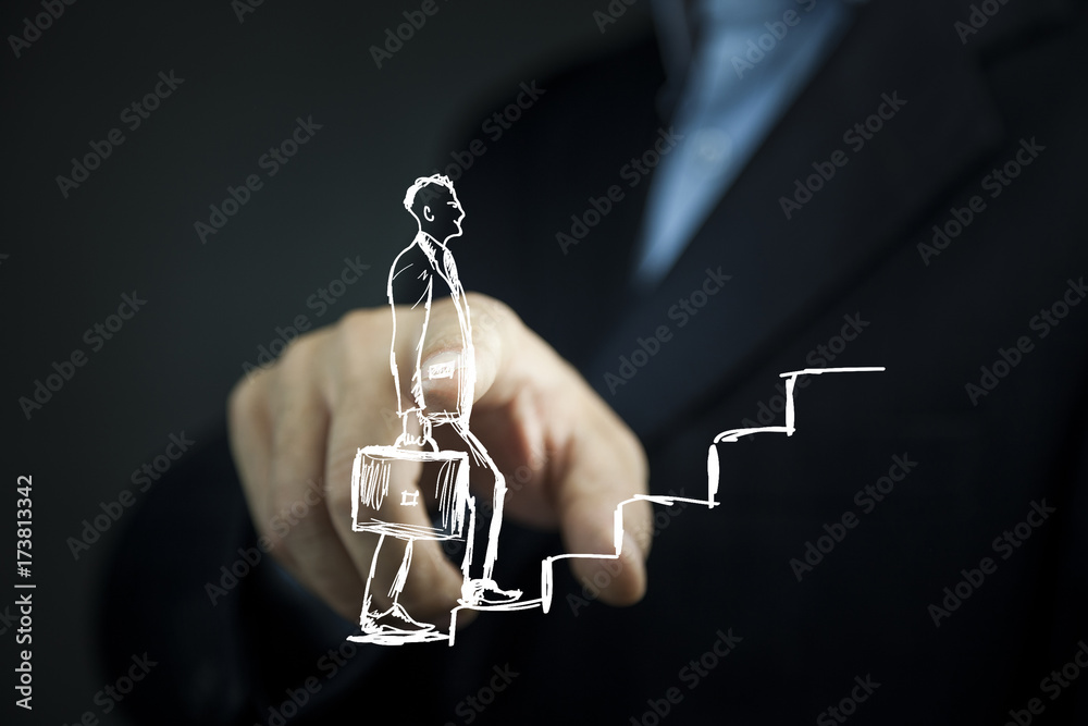 human hand drawing career ladder with chalk Stock Photo | Adobe Stock