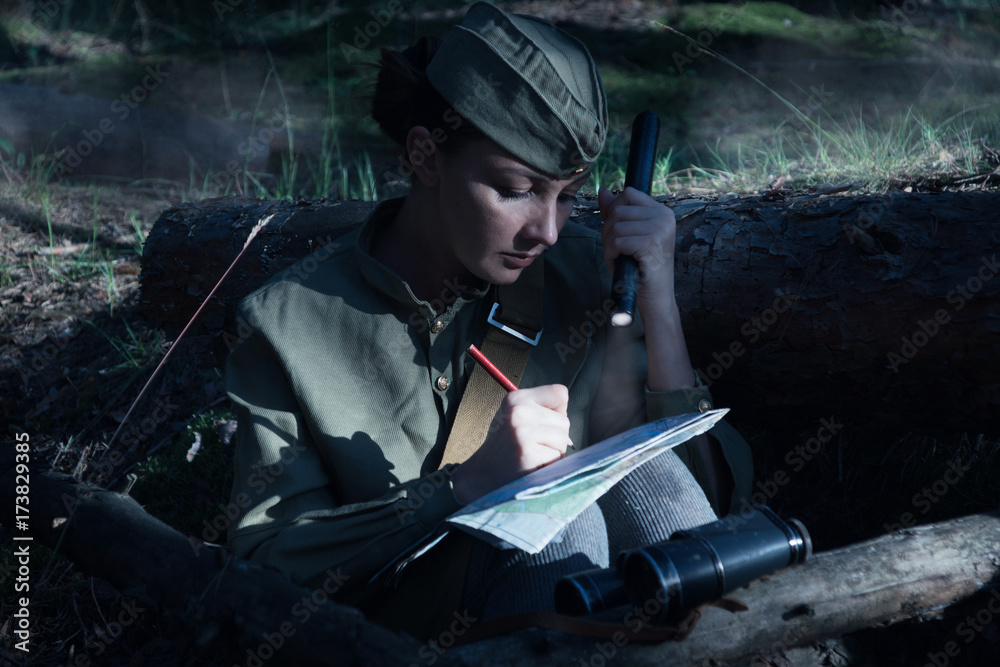 Soviet female soldier in uniform of World War II Stock Photo | Adobe Stock