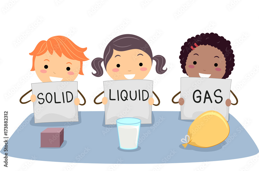 Stickman Kids Physics Solid Liquid Gas Stock Vector | Adobe Stock