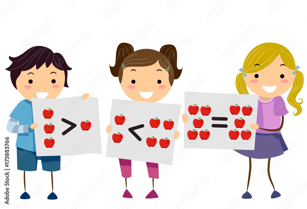 Stickman Kids Apples Math Symbols Illustration Stock Vector | Adobe Stock