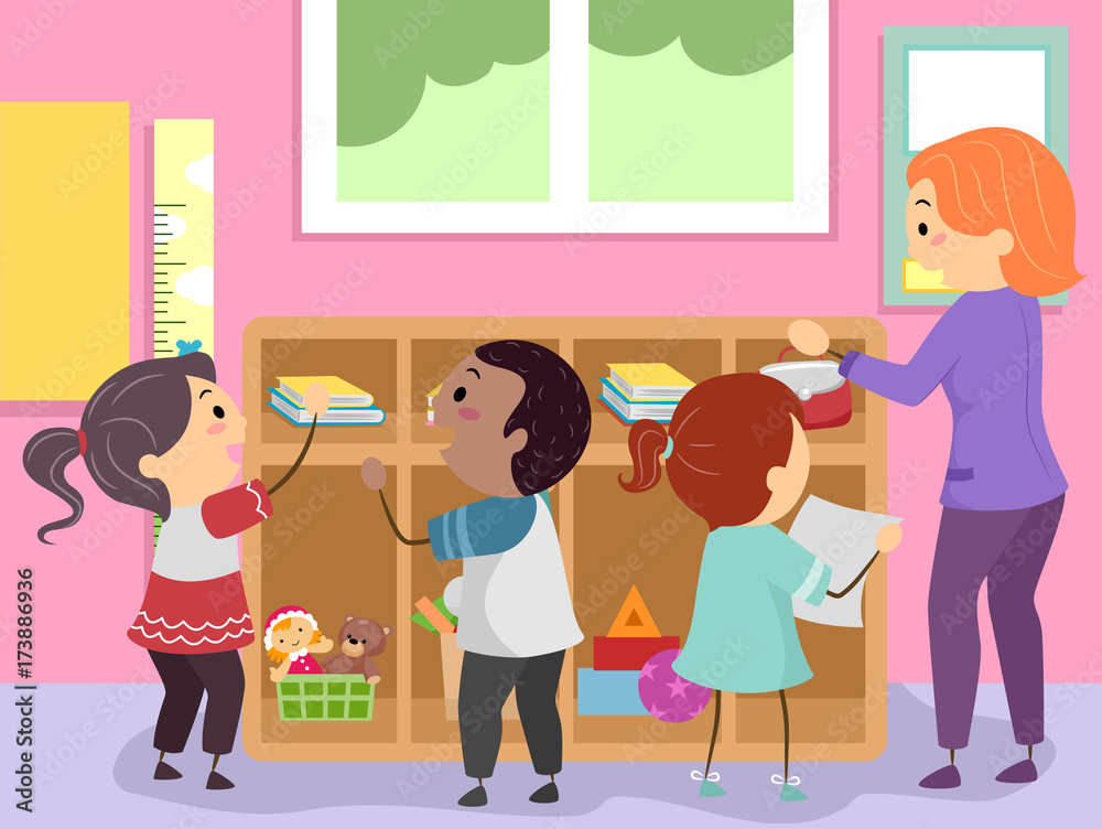 Stickman Kids Classroom Organize Illustration Stock Vector | Adobe Stock