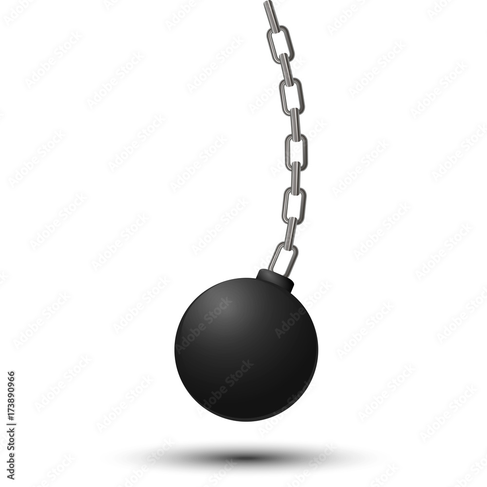 Wrecking ball. Demolition sphere hanging on chains. Vector illustration ...
