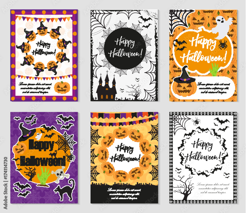 Halloween set of trendy posters.Happy Halloween collection of templates ...
