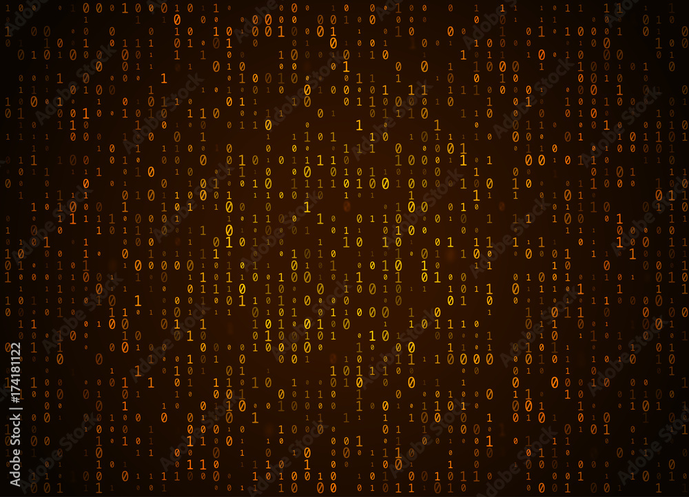 Vector binary code golden background. Big data and programming hacking, deep decryption and ...