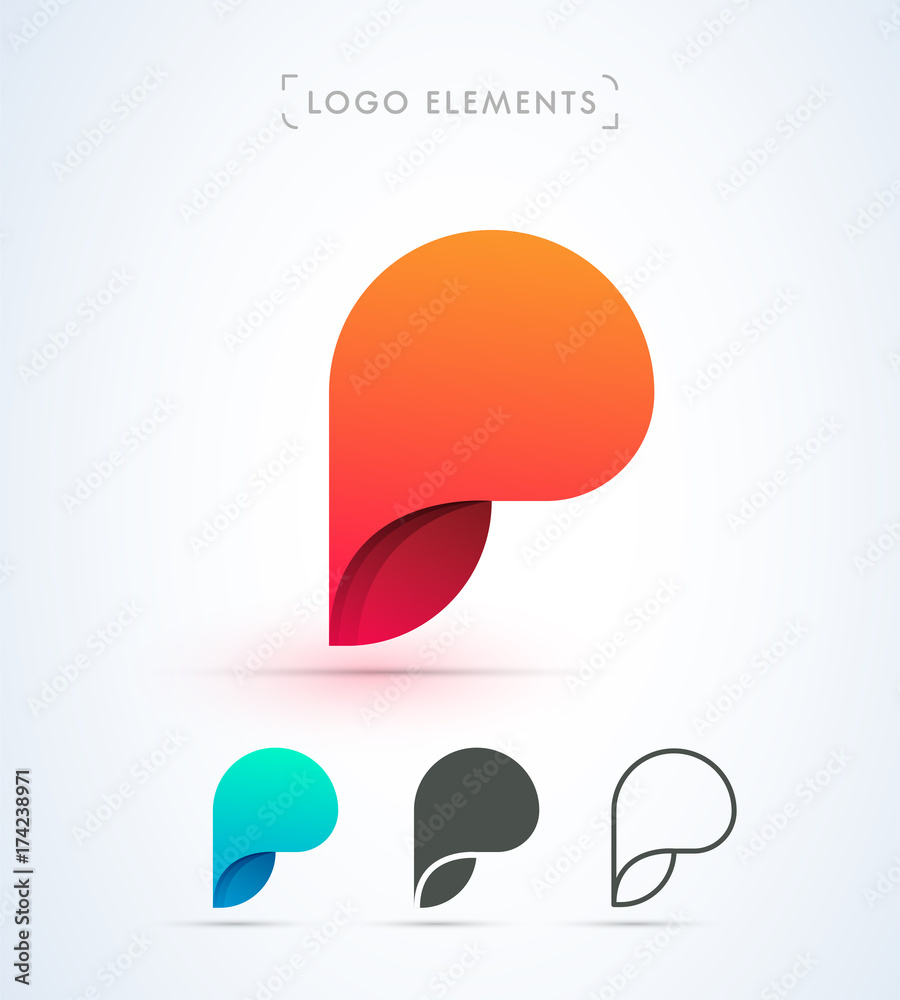 Abstract letter P vector logo. Material design, flat, line art style ...