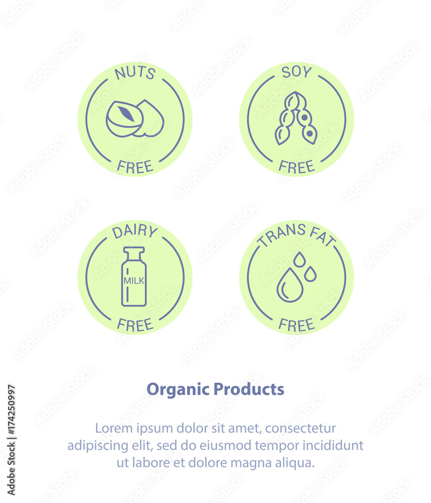 Logo Set Badge Ingredient Warning Label Icons. Allergens Nuts, Dairy ...