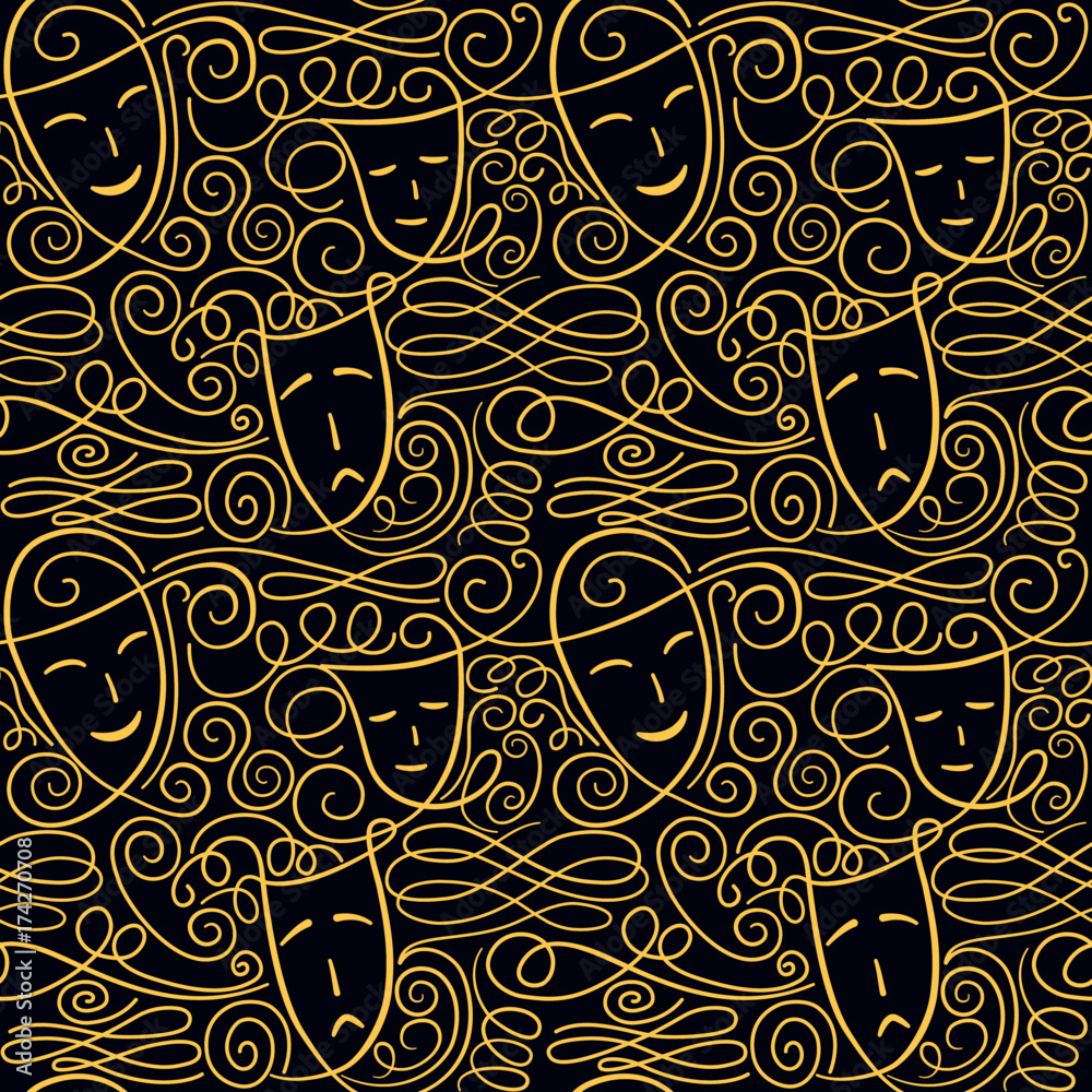 Vector seamless pattern with theatre comedy and tragedy masks and hand ...