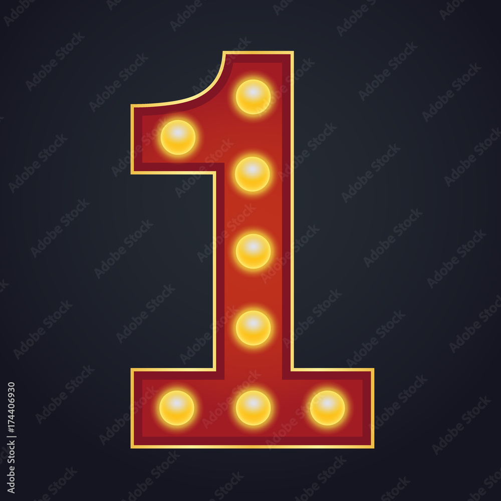 Letter number one alphabet sign marquee light bulb vintage carnival or ...