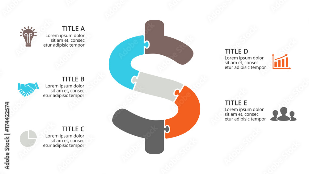 Vector puzzle dollar infographic, cycle diagram, money graph ...