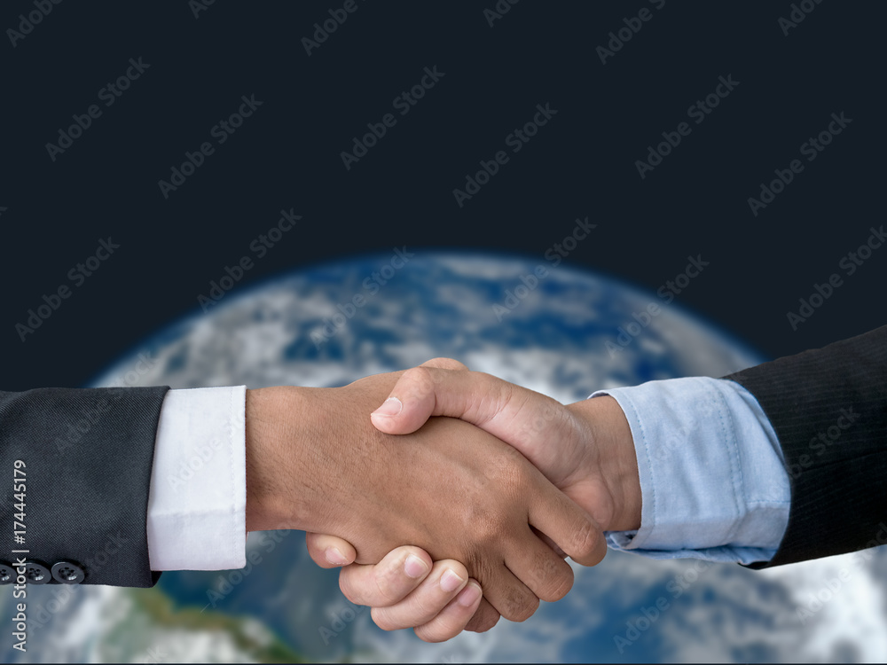 The handshake with the background of the earth. Isolated on earth ...