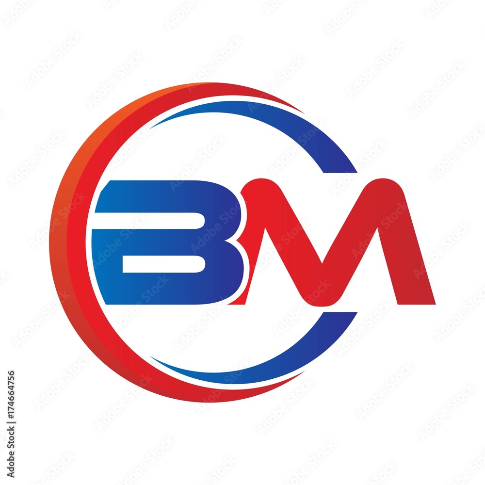 bm logo vector modern initial swoosh circle blue and red Stock Vector ...