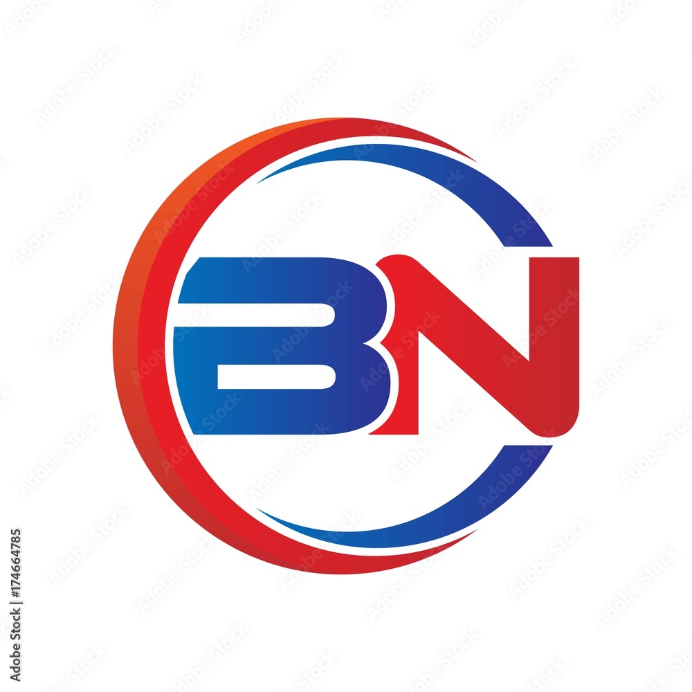 bn logo vector modern initial swoosh circle blue and red Stock Vector ...