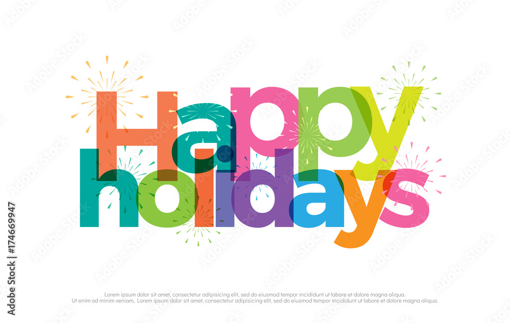 Happy Holidays colorful logo. Holiday typography design with fireworks ...