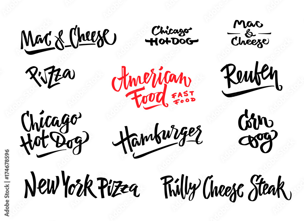 Hand drawn vector illustration popular American Food varieties Corn Dog ...