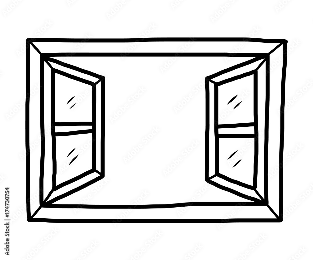 open window / cartoon vector and illustration, black and white, hand ...