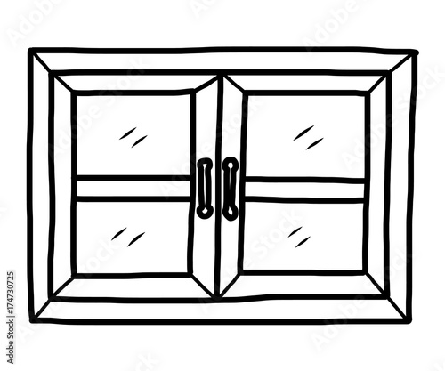 closed window / cartoon vector and illustration, black and white, hand ...