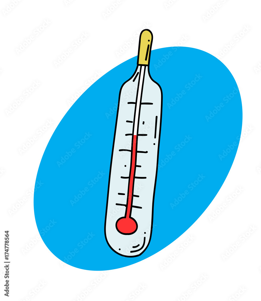 Thermometer cartoon hand drawn image. Original colorful artwork, comic ...