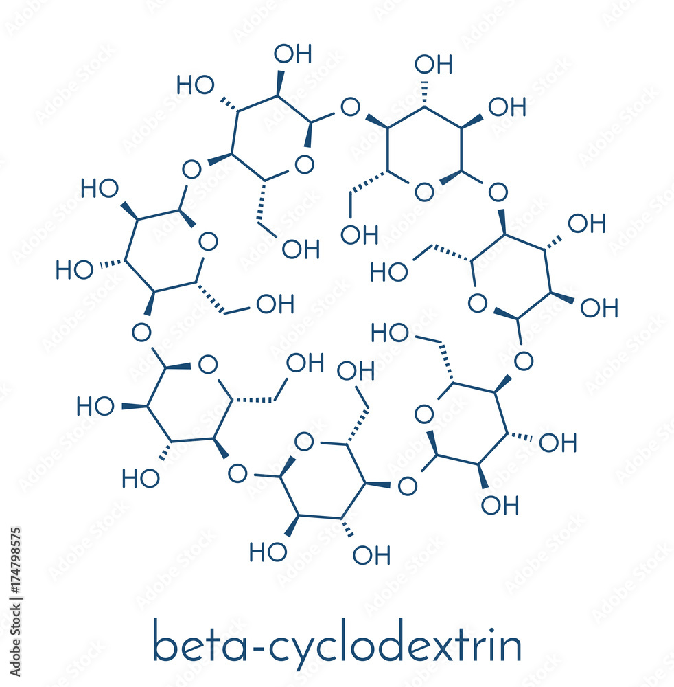 Beta-cyclodextrin molecule. Used in pharmaceuticals, food, deodorizing ...