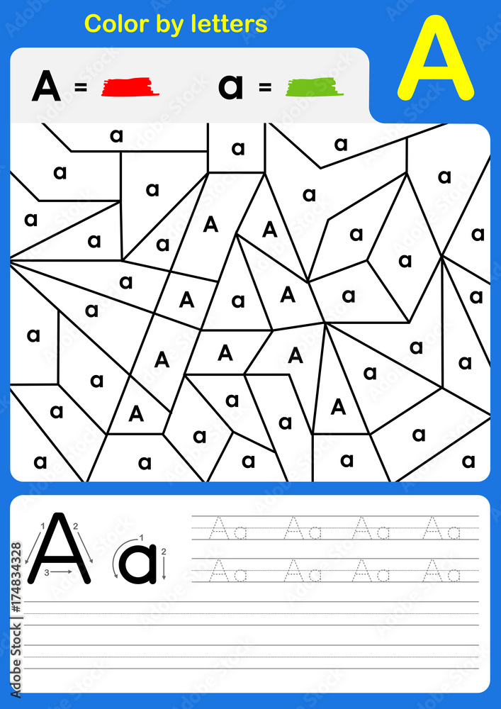 Color by letter alphabet worksheet : Color and Writing A-Z Stock Vector ...