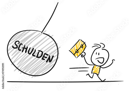 Strichfiguren / Strichmännchen: Schulden, Abrissbirne. (Nr. 98) Stock ...