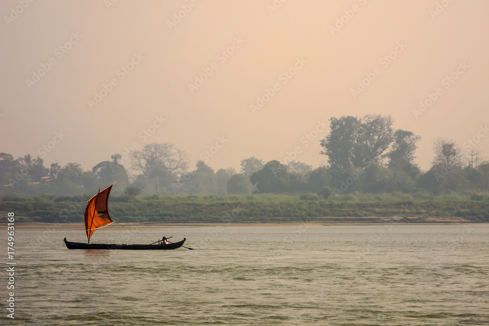 Myanmar Mingun Irrawaddy river boat Stock Photo | Adobe Stock