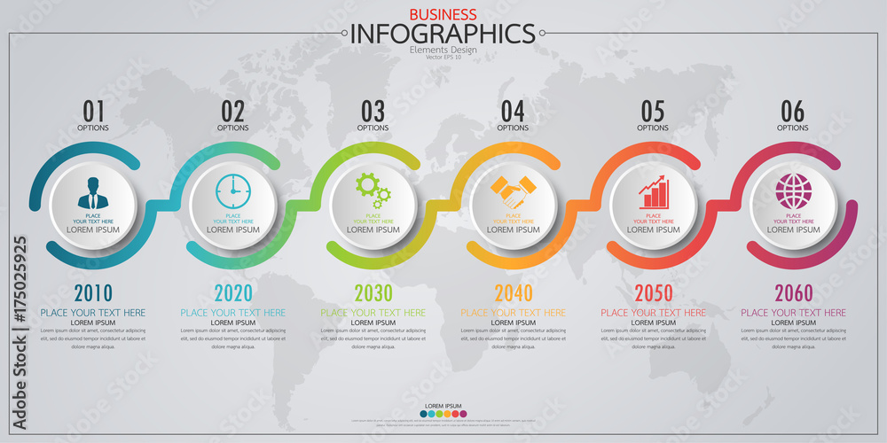 Infographic business horizontal timeline process chart template. Vector ...