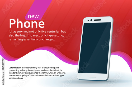 White modern smartphone on a red background. Sale and discounts banner ...