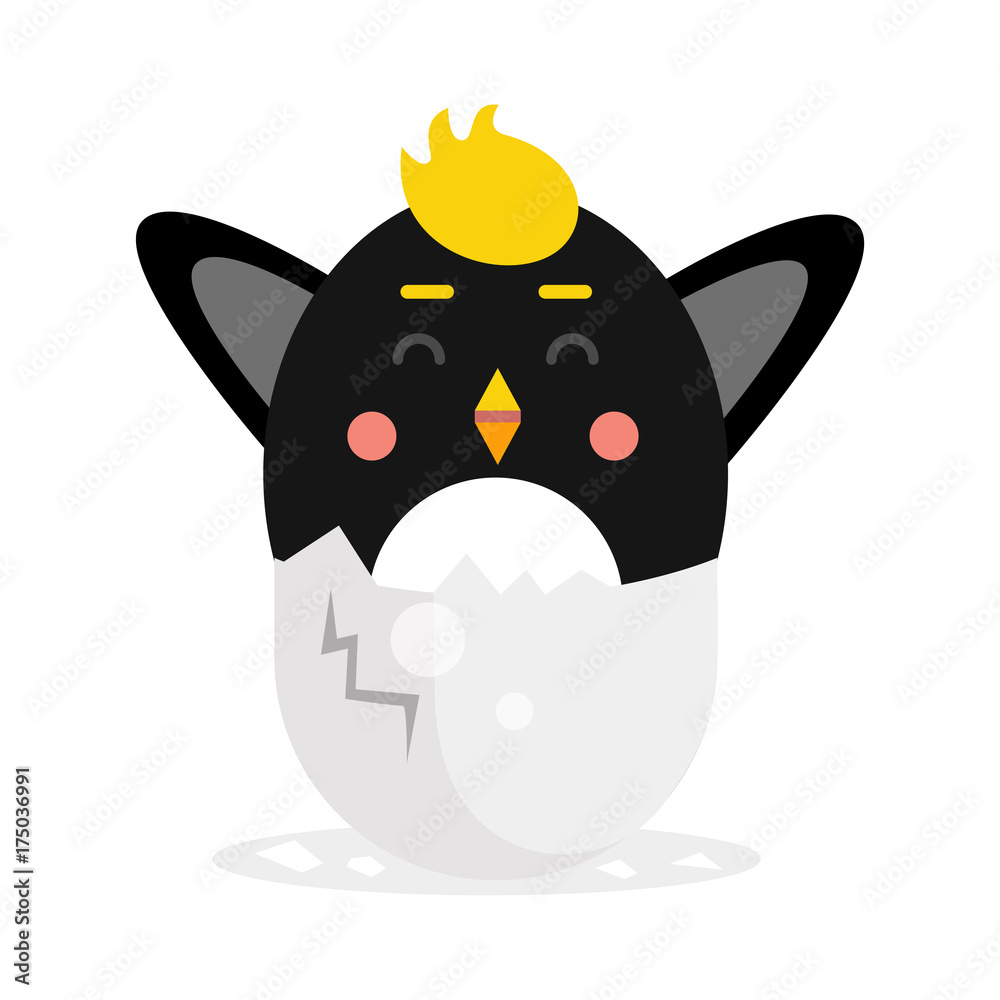 Cute newborn black bird character, funny nesting in egg shell cartoon ...