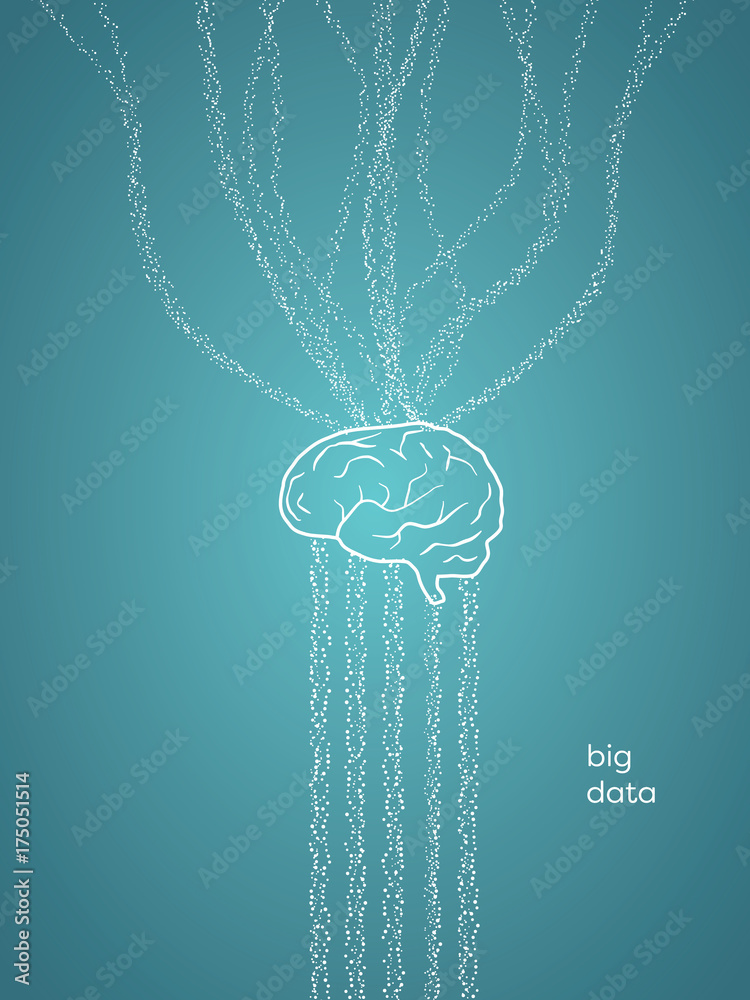 Big data visualization vector concept with data flow through brain ...