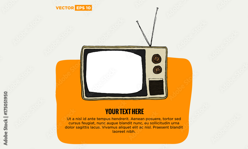 Hand Drawn Television Vector Illustration Poster Textbox Template ...