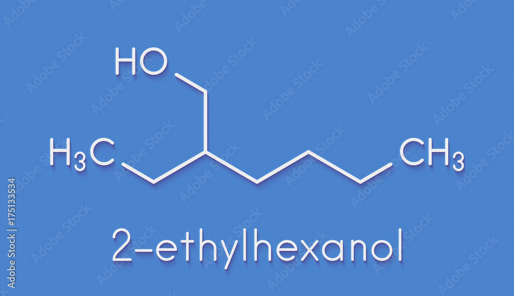2-ethylhexanol (2-EH) molecule. Used as solvent, fragrance component ...