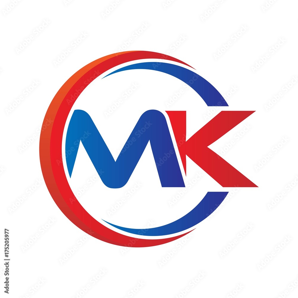 mk logo vector modern initial swoosh circle blue and red Stock Vector ...