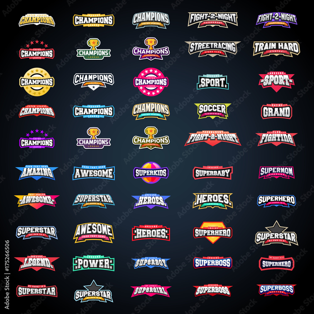 Sport emblem typography set. Super logo for your t-shirt. Mega logotype ...