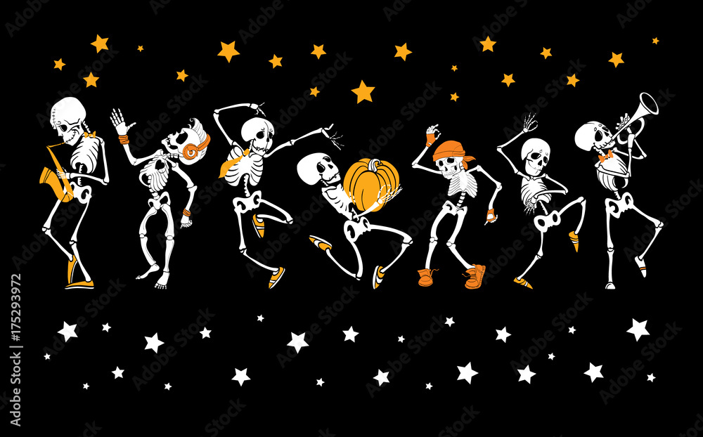 Vector dancing and musical skeletons Haloween set collection. Great for ...
