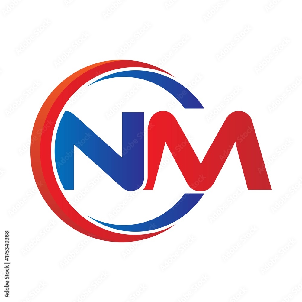 nm logo vector modern initial swoosh circle blue and red Stock Vector ...