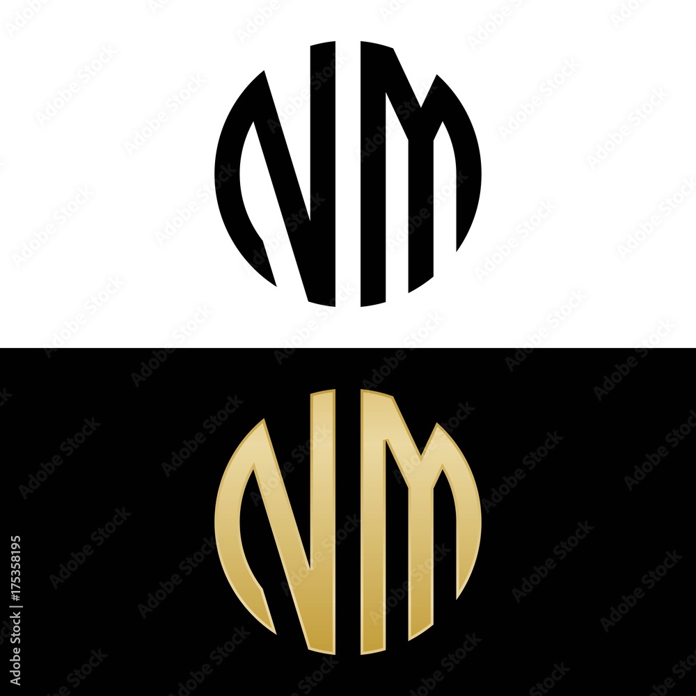 nm initial logo circle shape vector black and gold Stock Vector | Adobe ...