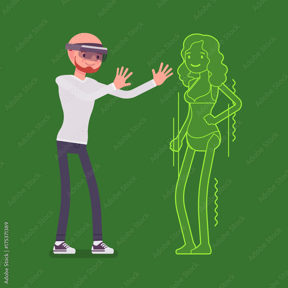 Augmented reality man testing adult content Stock Vector | Adobe Stock